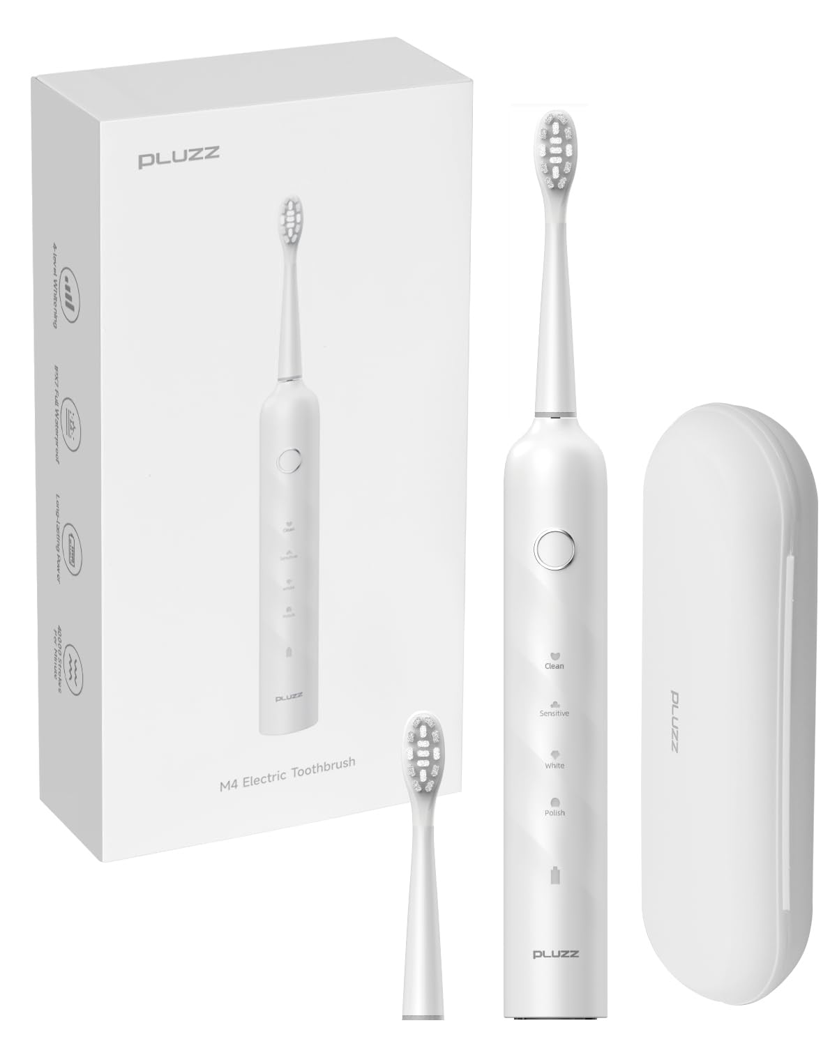 Amazon.co.jp: 【収納ボックス付き】PLUZZ電動歯ブラシ M4 スマート音波歯ブラシ ソニック歯ブラシ デュポン社製ブラシヘッド2本 高速音波振動 流線型のグリップデザ IPX7 ...