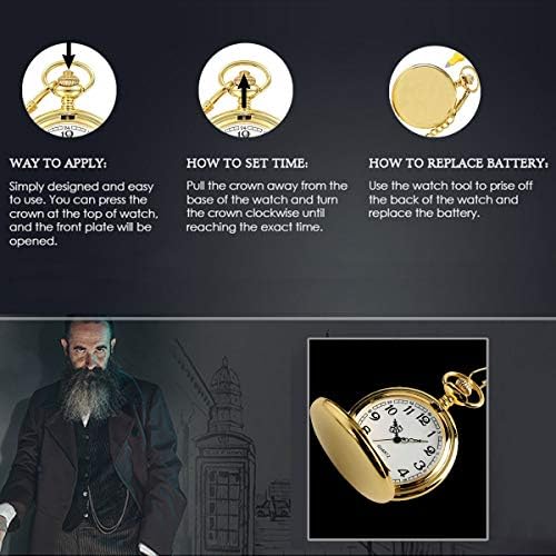 Smooth Vintage Steel Quartz Pocket Watch Classic Fob Pocket Watch with ...