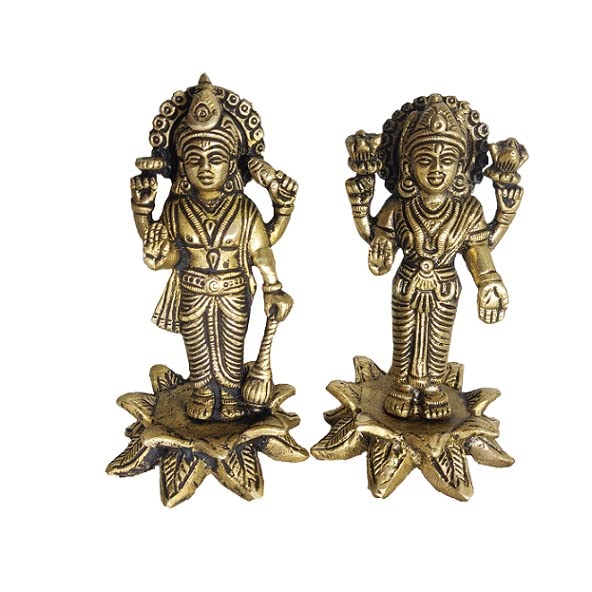 Buy Pure Brass Lord Vishnu (Satyanarayan) and Devi Lakshmi Standing in ...