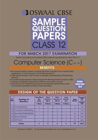 Oswaal CBSE Sample Question Papers For Class 12 Computer Science C++ ...