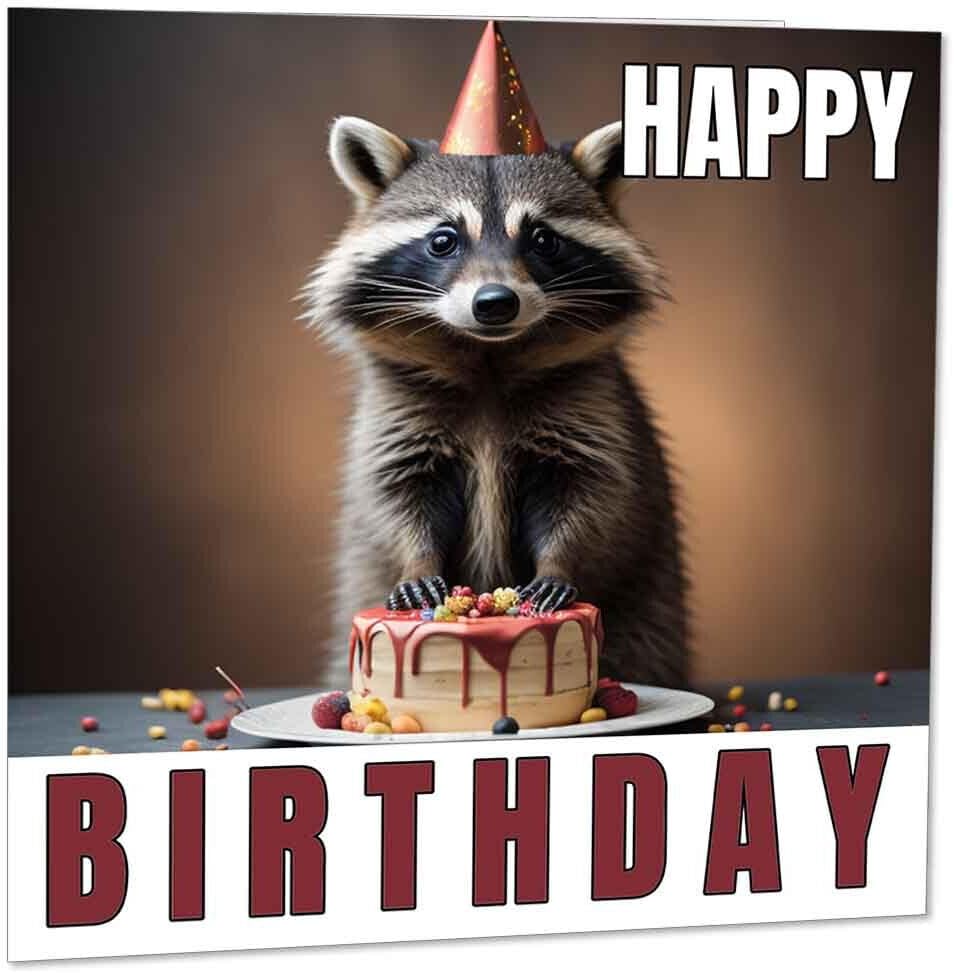 Raccoon Birthday Card - Cute Raccoon Happy Birthday Card & Envelope 145 ...