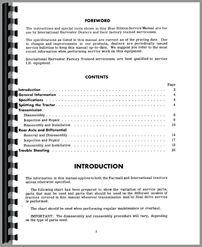 Service Manual IH Farmall 304 504 400 460 606 300 Farmall H Tractor Transmission: International ...