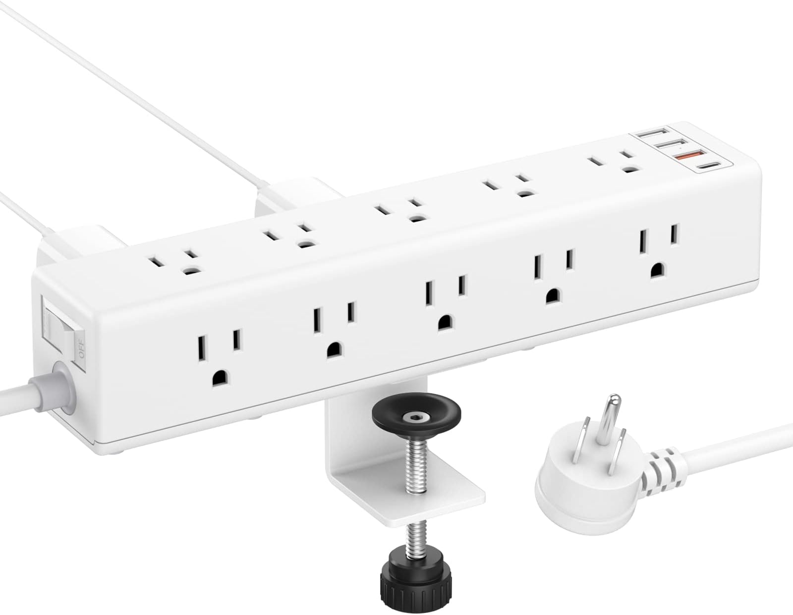 Amazon.com: 3 Outlet Desk Clamp Power Strip With USB Ports, White ...