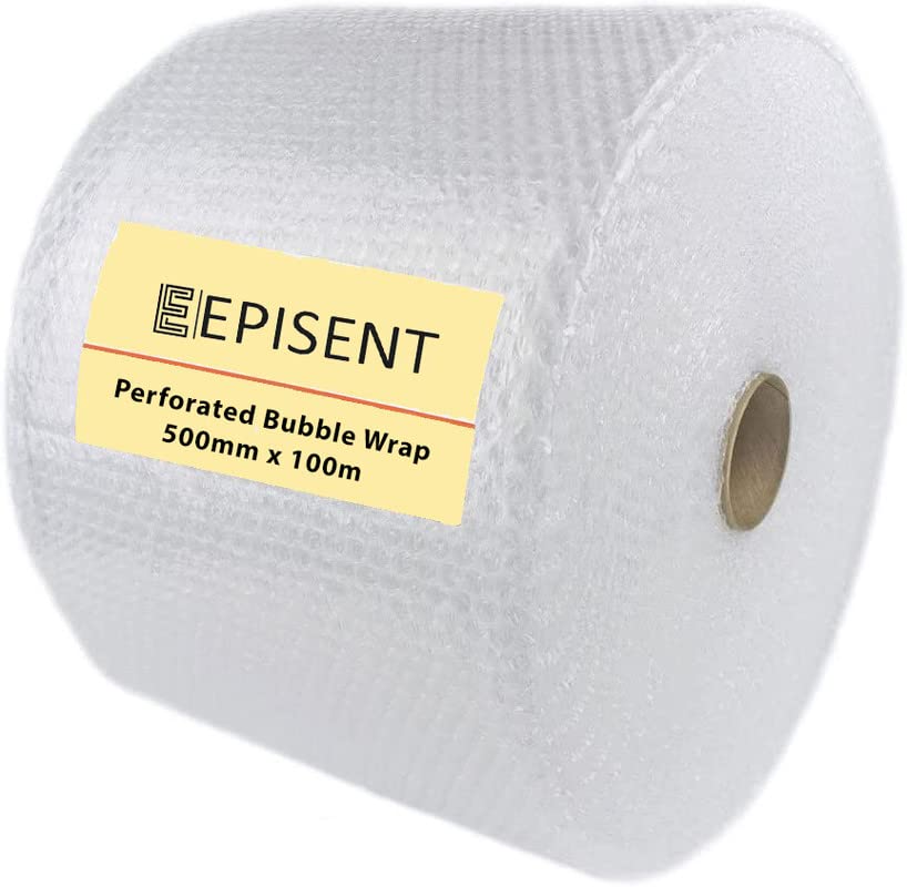 EPISENT Bubble wrap - 500mm x 100m - Perforated Bubble Wrap Roll for Easy Tearing - Strong Air ...