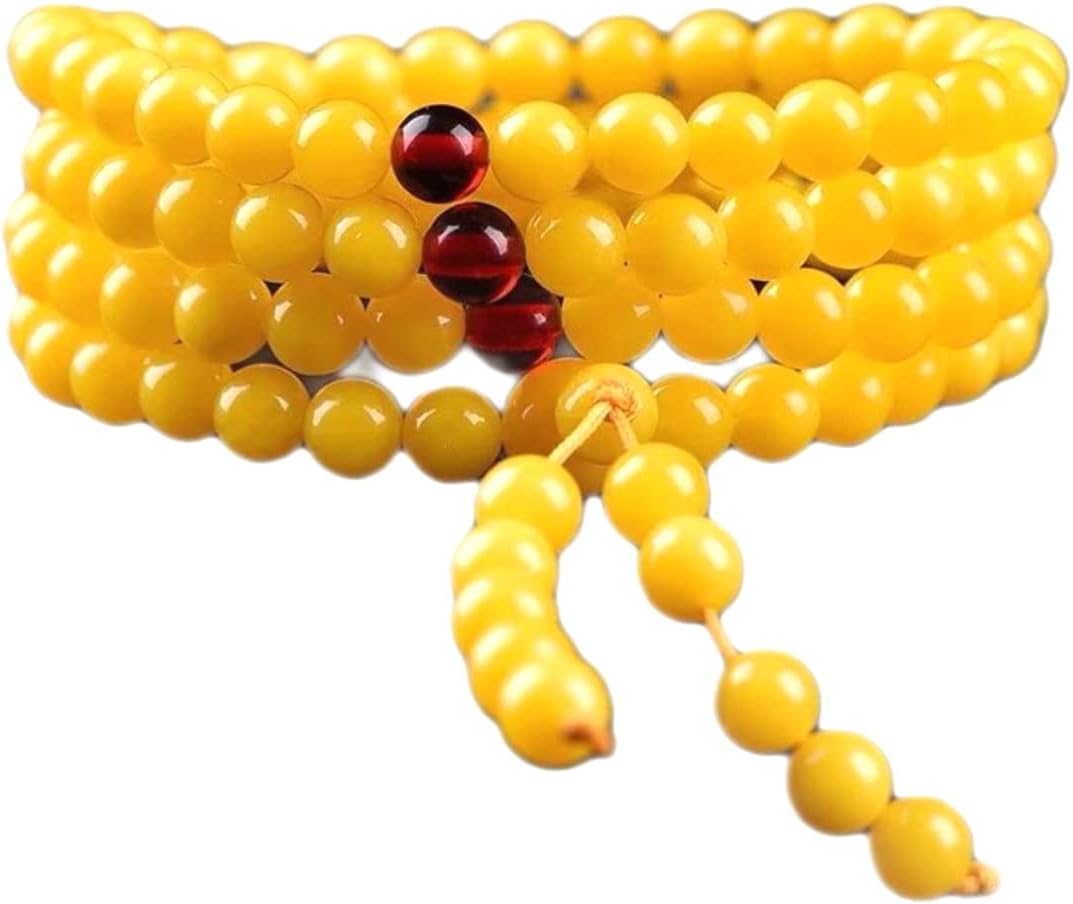 Amazon.com: 108 Beeswax Agate Bracelet 7mm Yellow Beads Synthetic Round ...