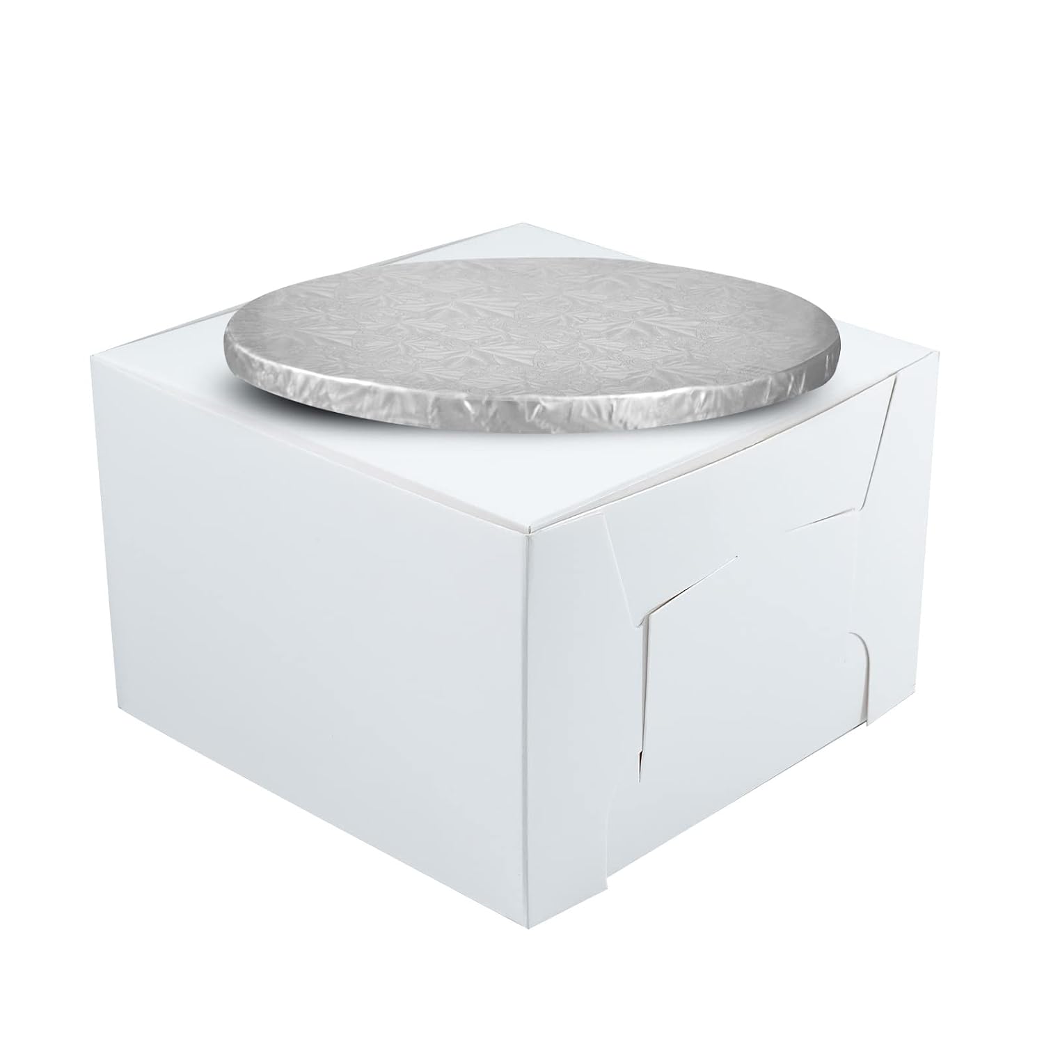 12" Combo Box Set - 12x12x6 White Cake Box with 12" Silver Round Drum 1 ...