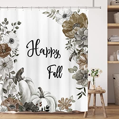 Amazon.com: Mloabuc® Hello Fall Flower Pumpkins Shower Curtain ...
