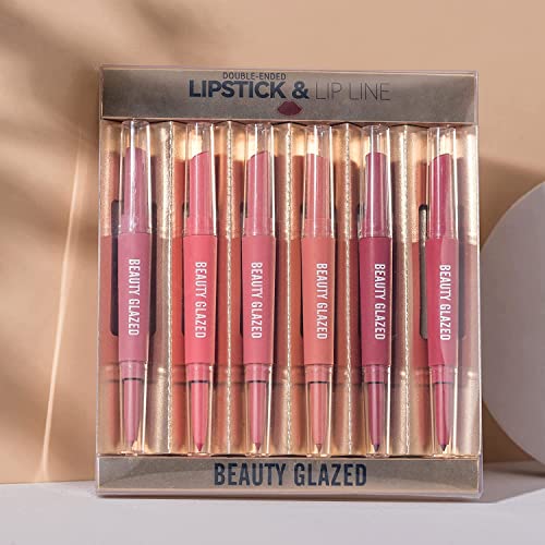 6 Piece Lip Liner and Lipstick Set Double Head 2-in-1 Lip Makeup Set ...