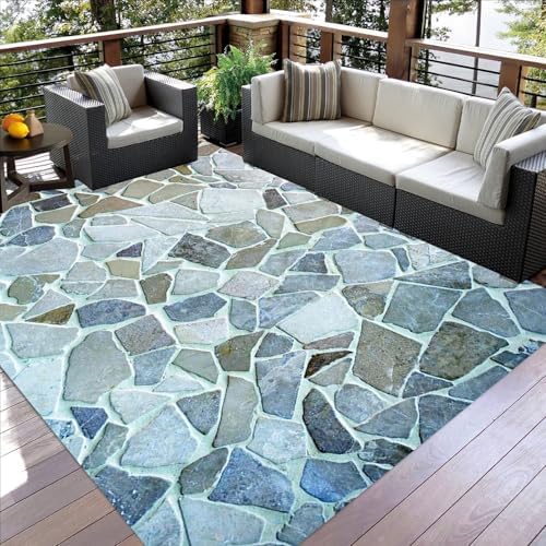 Amazon.com: Rustic Stone Rock 5x7 Outdoor Patio Rug for Balcony Deck ...