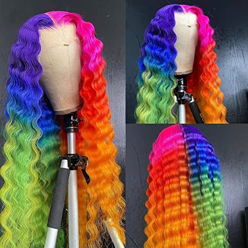 Amazon.com : Anlime Rainbow Purple Blue Green Colored Wigs For Women ...