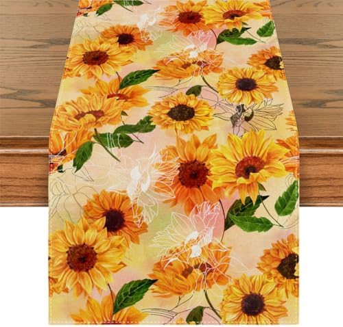 Amazon.com: Linen Rustic Watercolor Sunflower Table Runner Spring ...