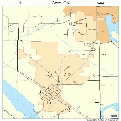Large Street & Road Map of Gore, Oklahoma OK - Printed poster size wall ...