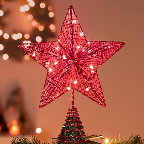 Amazon.com: Joiedomi Star Tree Toppers, 20 Warm White Xmas Glitter Red ...