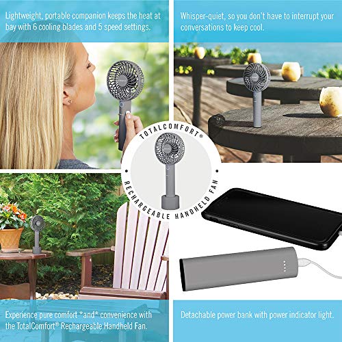 HoMedics TotalComfort Rechargeable Handheld Fan - 5 Speed Personal ...