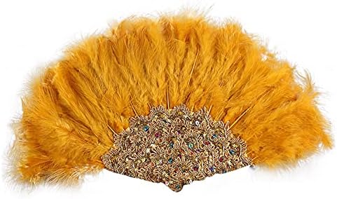 Amazon.com: ikasus Feather Handheld Fan, Feather Sequins Embroidered ...
