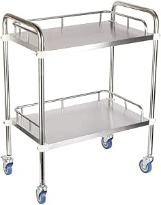 Stainless Steel Lab Serving Cart, 2-Tier Utility Trolley with Silent ...