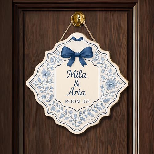 Amazon.com: Custom Chinoiserie Blue Floral Dorm Door Sign With Room ...