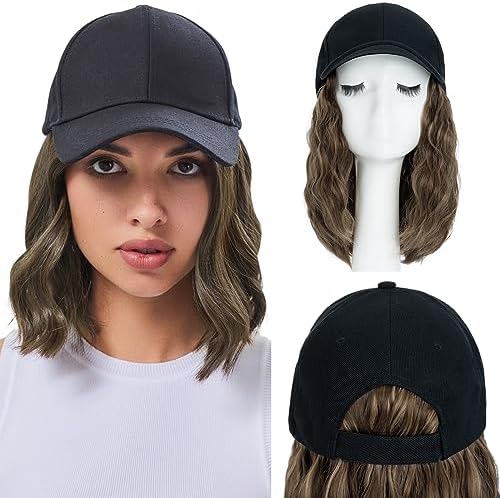 Amazon.com : Lansigreen Baseball Cap with Hair Extensions Hat Wig ...