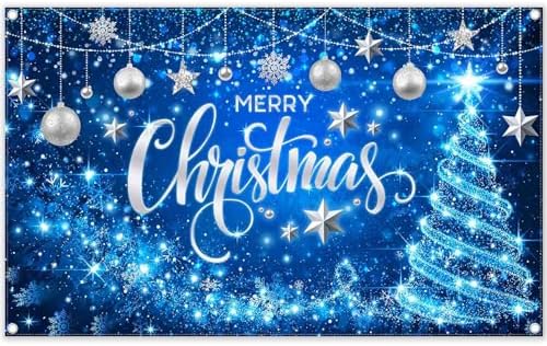 Amazon.com : YCUCUEI 72x43inch Blue Merry Christmas Backdrop Glitter ...