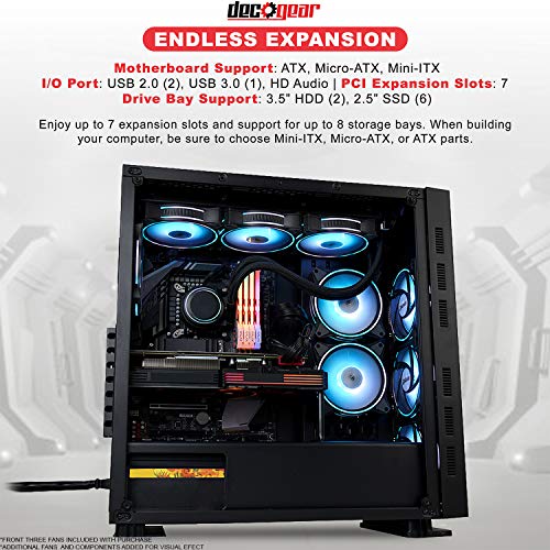 Deco Gear Mid-Tower Computer Case with 3-Sided Tinted Tempered Glass, 3 ...