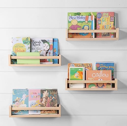 Amazon.com: Wood Nursery Book Shelves Set of 2, Floating Bookshelf for ...