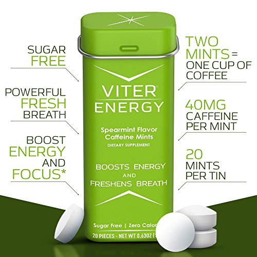 Viter Energy Caffeinated Mints 40mg Caffeine, B Vitamins, Sugar Free ...