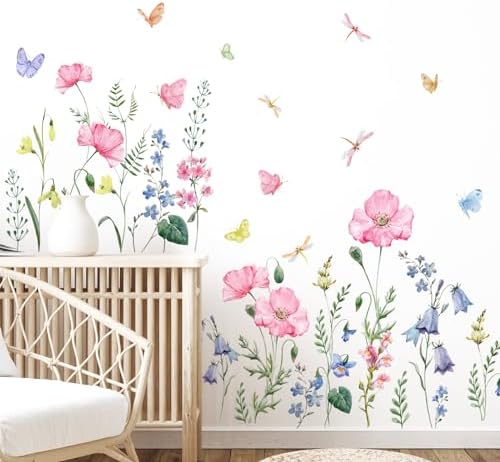 Amazon.com: Prabahdak Flower Wall Decals Wildflower Grass Wall Stickers ...