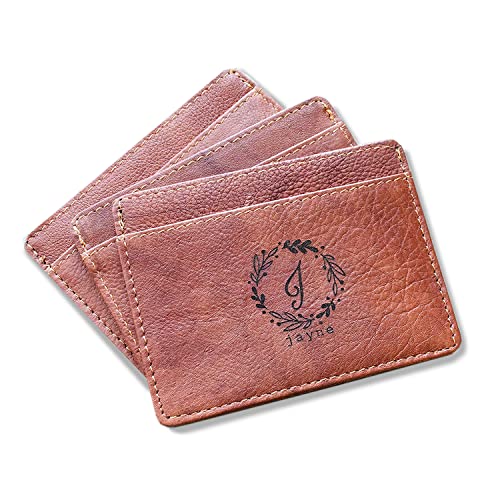 Amazon.com: Monogrammed Slim Leather Card Holder, Personalized Engraved ...