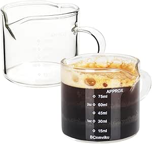 Amazon.com | 2 Pack Double Spouts Measuring Triple Pitcher Milk Cup 75ML Espresso Shot Glasses ...
