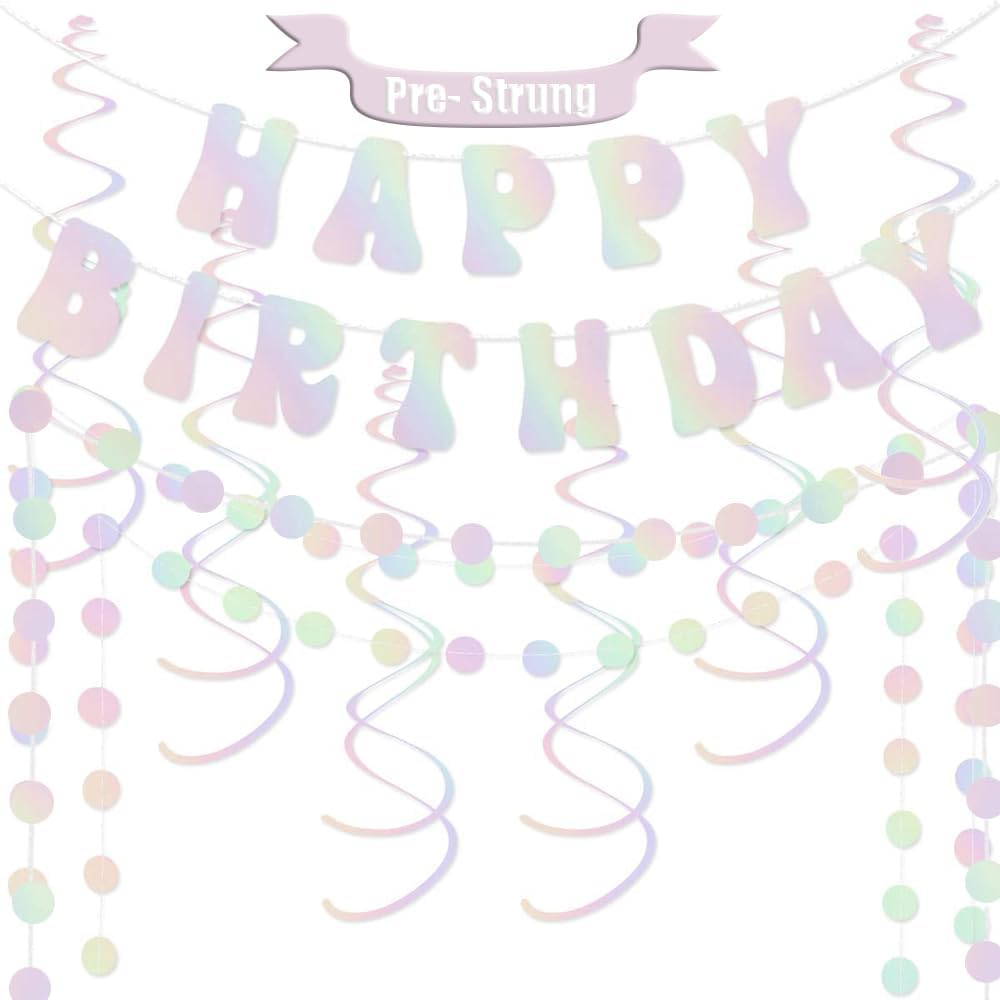 Amazon.com: Iridescent Happy Birthday Foil Banner, Pre-Strung Birthday ...