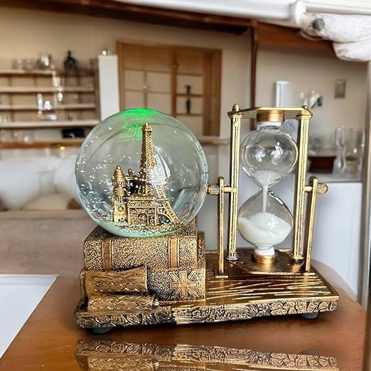 BOTIST Hour Glass Antique Snow Globe with Hourglass Timer LED Musical ...