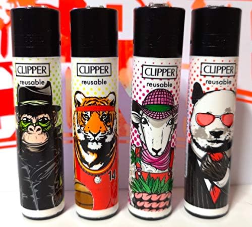4 x Clipper Lighters Set, Assorted Designs, Gas Lighter Refillable You ...