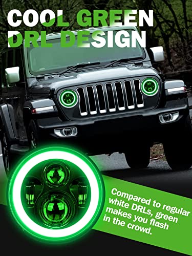 Snapklik.com : UNI-SHINE 7 Inch Green Halo Led Headlight Hi/Lo Beam