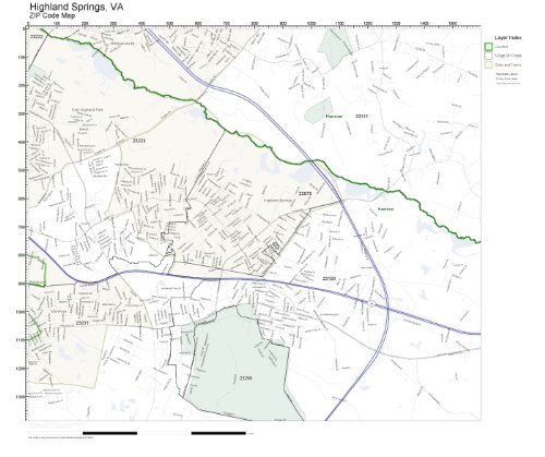 ZIP Code Wall Map of Highland Springs, VA ZIP Code Map Laminated ...