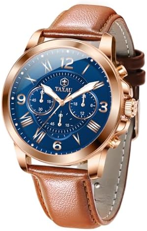 Taxau Herrenuhren Lederarmband Großes Zifferblatt Blau Uhr Herren ...