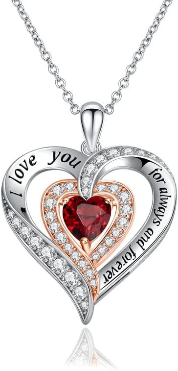 Heart Shaped Birthstone Necklace 925 Sterling Silver Big Double Heart ...
