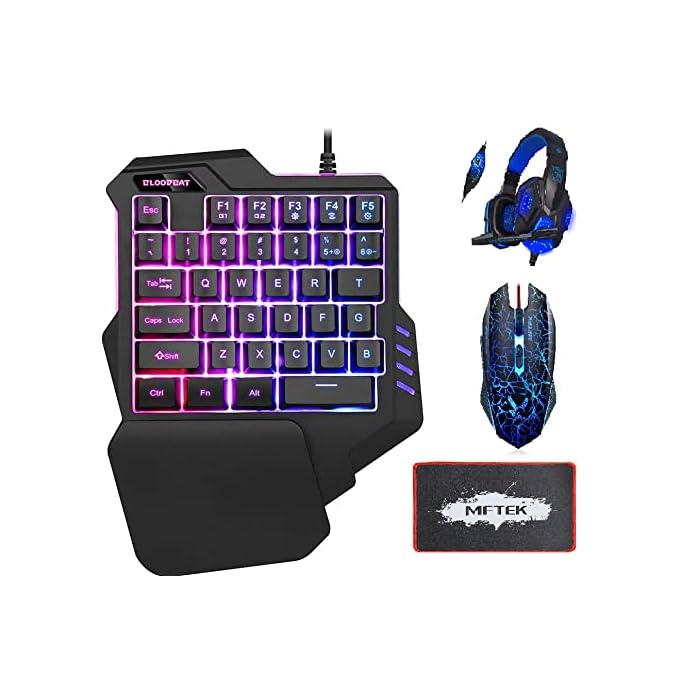 Buy MFTEK Bloodbat One Handed Gaming Keyboard RGB Backlit 35 Keys 7 Button Gaming Mouse ...