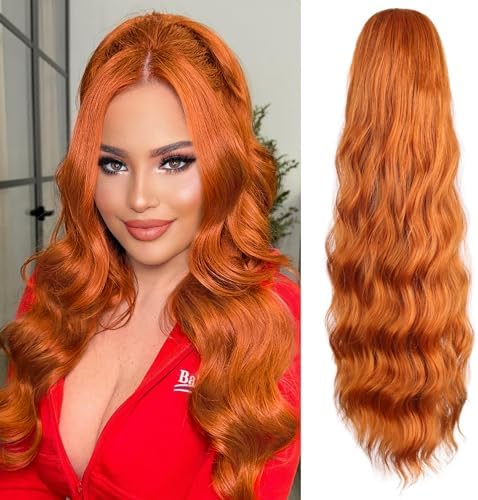 Amazon.com : FREEMEIGE Copper Red 26 Inch Long Synthetic Ponytail ...