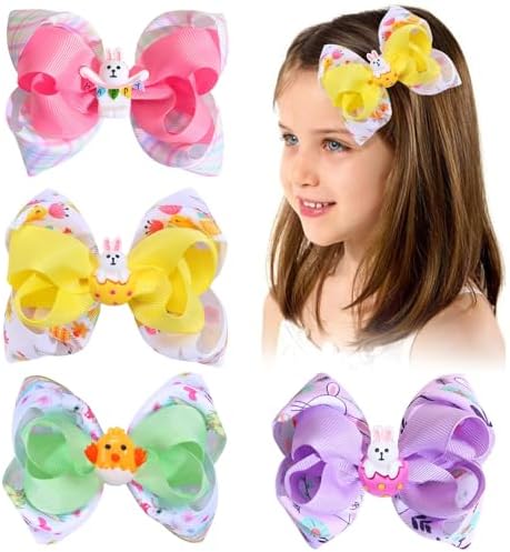 Amazon.com : 2 Pack Easter Bunny Hair Bows Ribbon Alligator Clips Girls ...