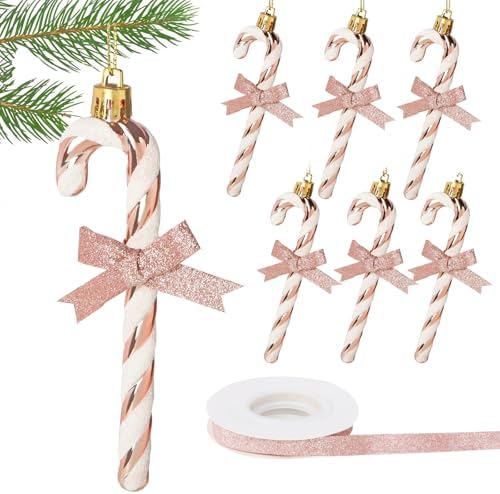 COLOFALLA 6pcs Candy Cane Christmas Decorations Glitter Pink Christmas ...