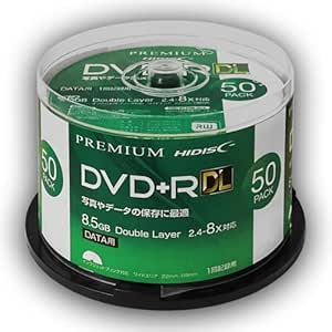 Amazon.co.jp: HIDISC DVD+R DL 片面2層 データ用 容量8.5GB 8倍速対応 1回データ記録用 インクジェットプリンタ対応 50枚 スピンドルケース入 ...