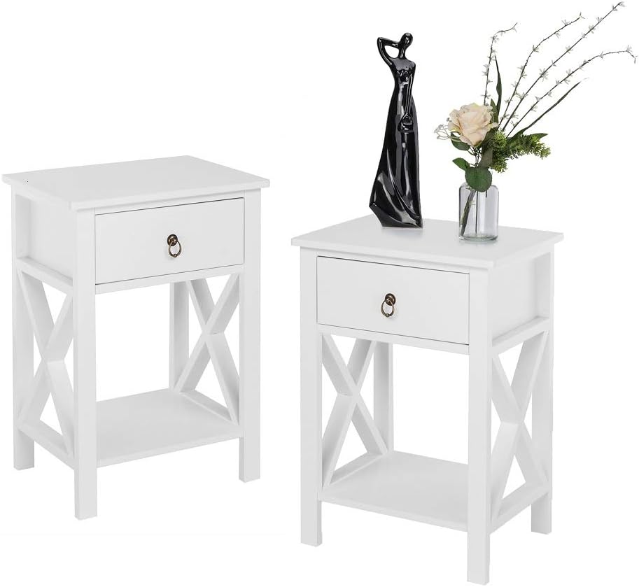 Amazon.com: Treocho White Nightstand Set of 2, Modern X-Design Night ...