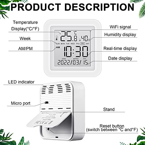 Snapklik.com : 2 Pcs Smart WiFi Temperature Monitor Temperature ...