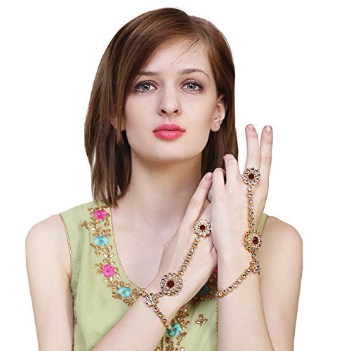 Buy Kauberi Jewels Classy Copper Kundan Gold Red Hand Thong Haath Panja ...