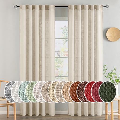 Amazon.com: MIULEE Beige Linen Curtains 84 Inch Length 2 Panels for ...