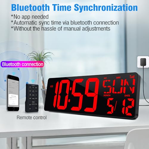Snapklik.com : TXL Large Digital Wall Clock Bluetooth Sync Time, 17.2 ...