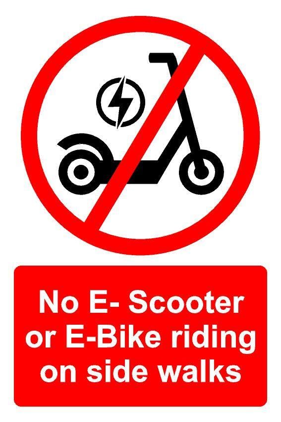 No E- Scooter or E- Bike riding on the sidewalks safety sign - 1mm ...