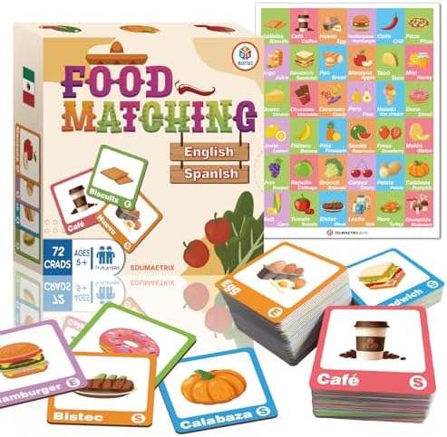 Amazon.com: 72 (36 Pairs) Spanish English Bilingual Food Fruit Memory ...