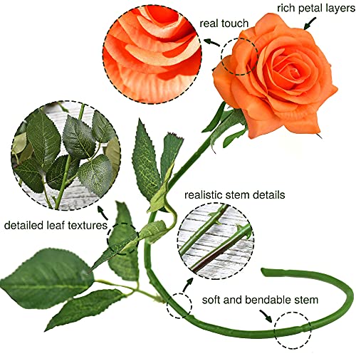 FiveSeasonStuff Real Touch Burnt Orange Roses Artificial Flower 10 ...