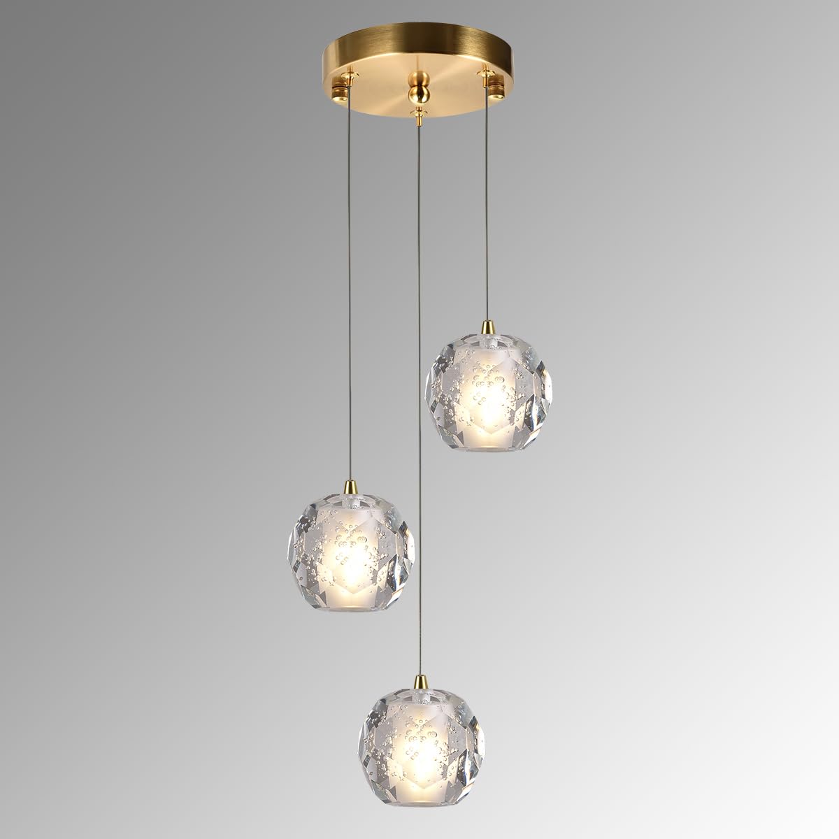 Yaskina 3 Lights Pendant Lighting, Bubble Crystal Pendant Light Fixture ...
